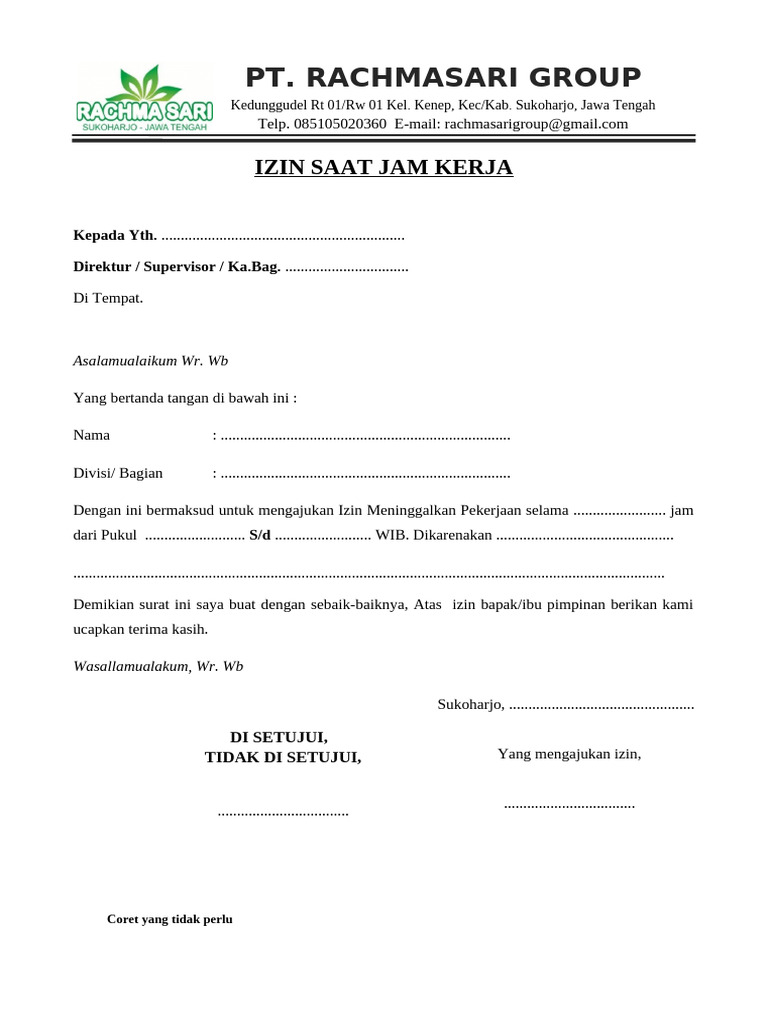 Form Izin Kerja | PDF