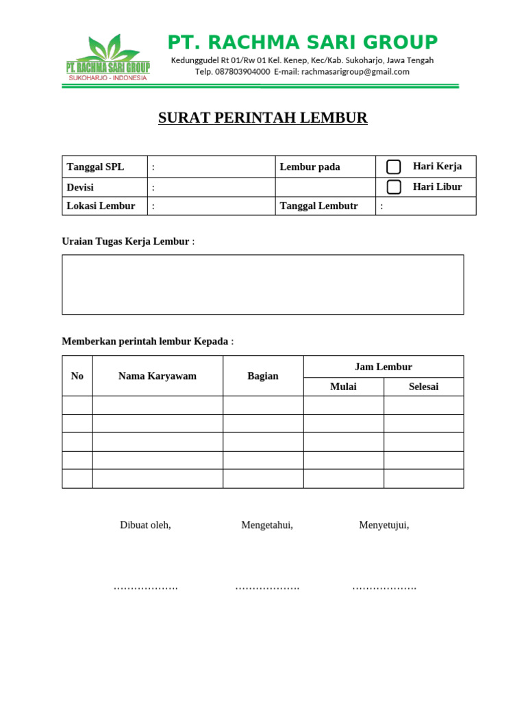 Surat Perintah Lembur | PDF