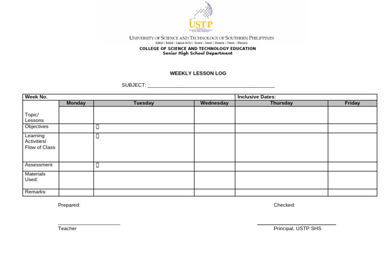 Weekly Learning Log Template | PDF