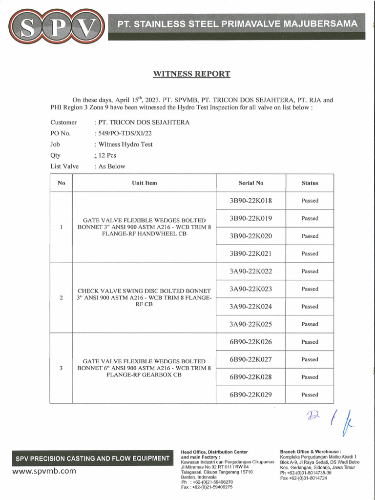 Certificate of SPV Valve | PDF