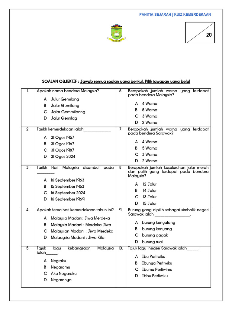 Kuiz Sejarah Tahap 1 | PDF