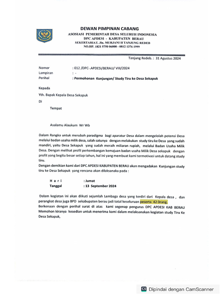 Surat Permohonan Study Tiru | PDF