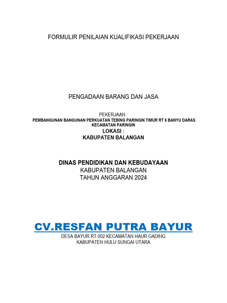 Prakualifikasi CV RFB | PDF