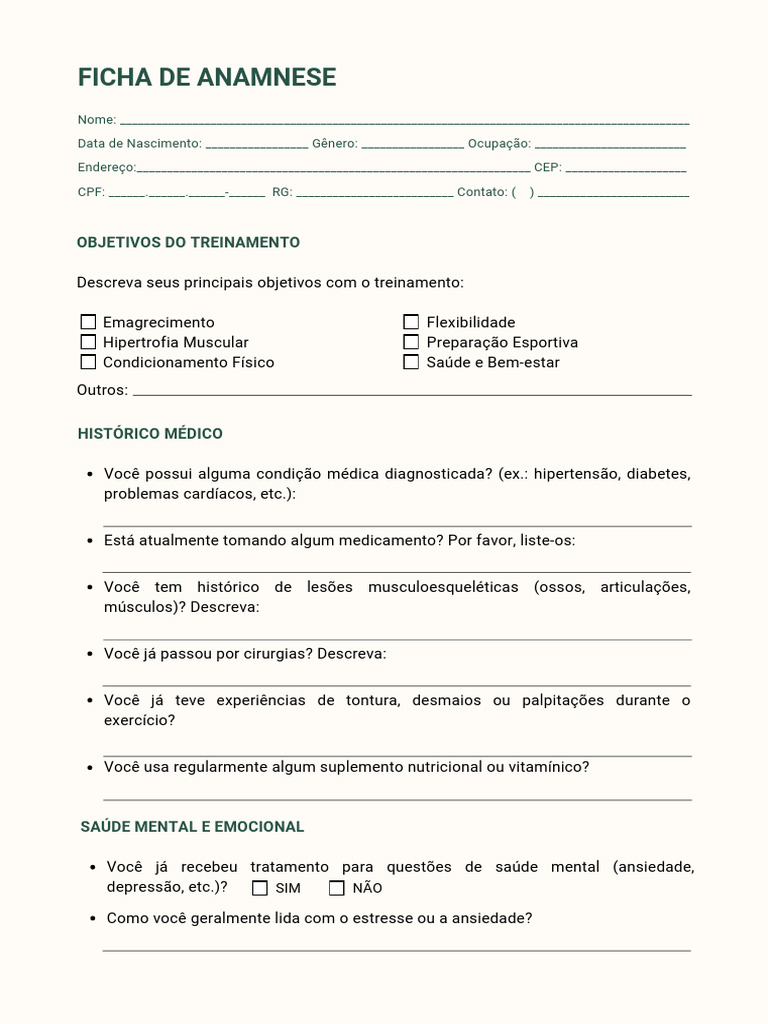Ficha de Anamnese | PDF