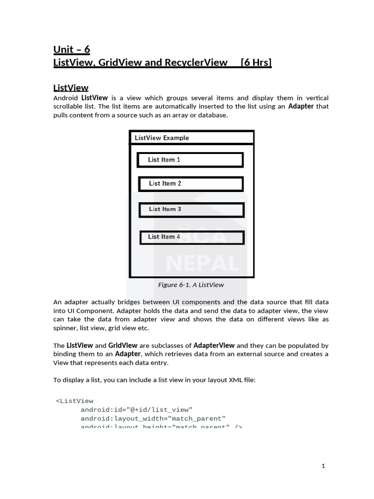 Unit 6 Listview Gridview and Recyclerview | PDF