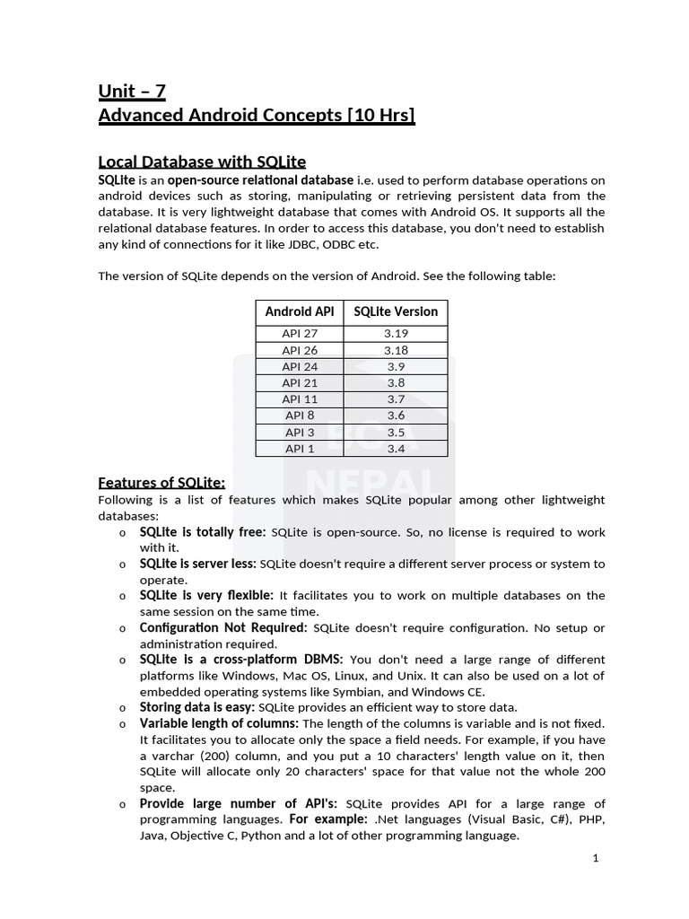Unit 7 Advanced Android Concepts | PDF