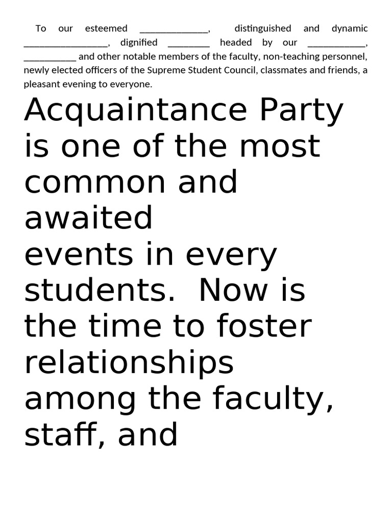 Welcome Address - Acquaintance Party2024 | PDF | Social Psychology | Psychology