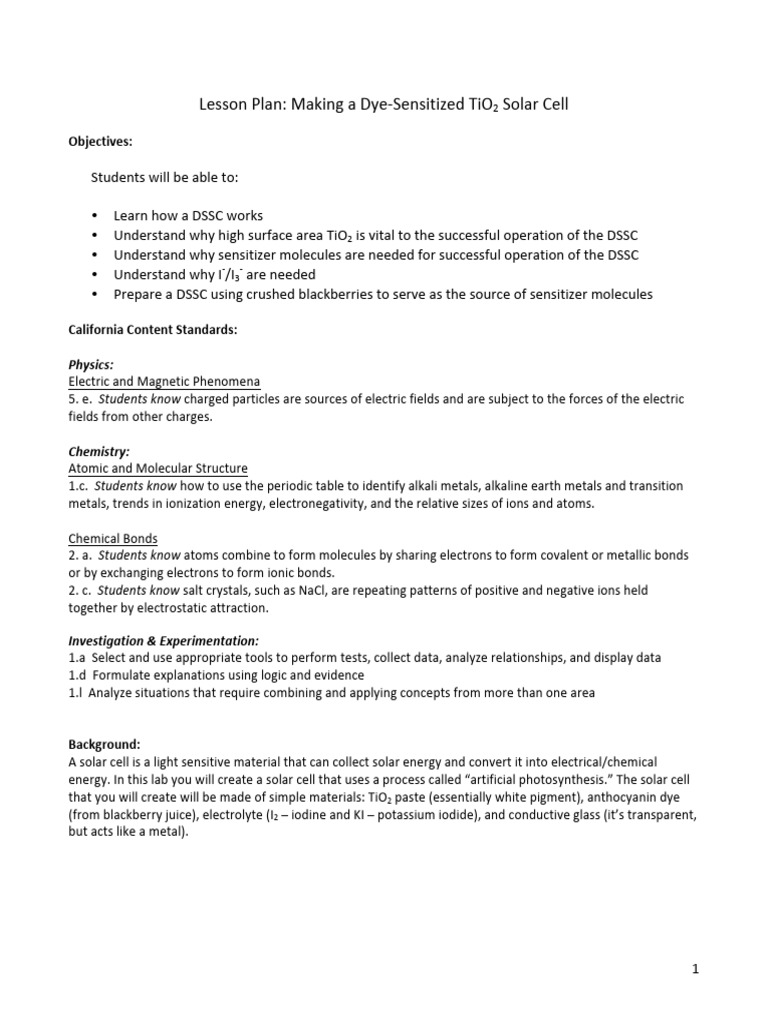 03 LessonPlan DSSC Solar Cell | PDF