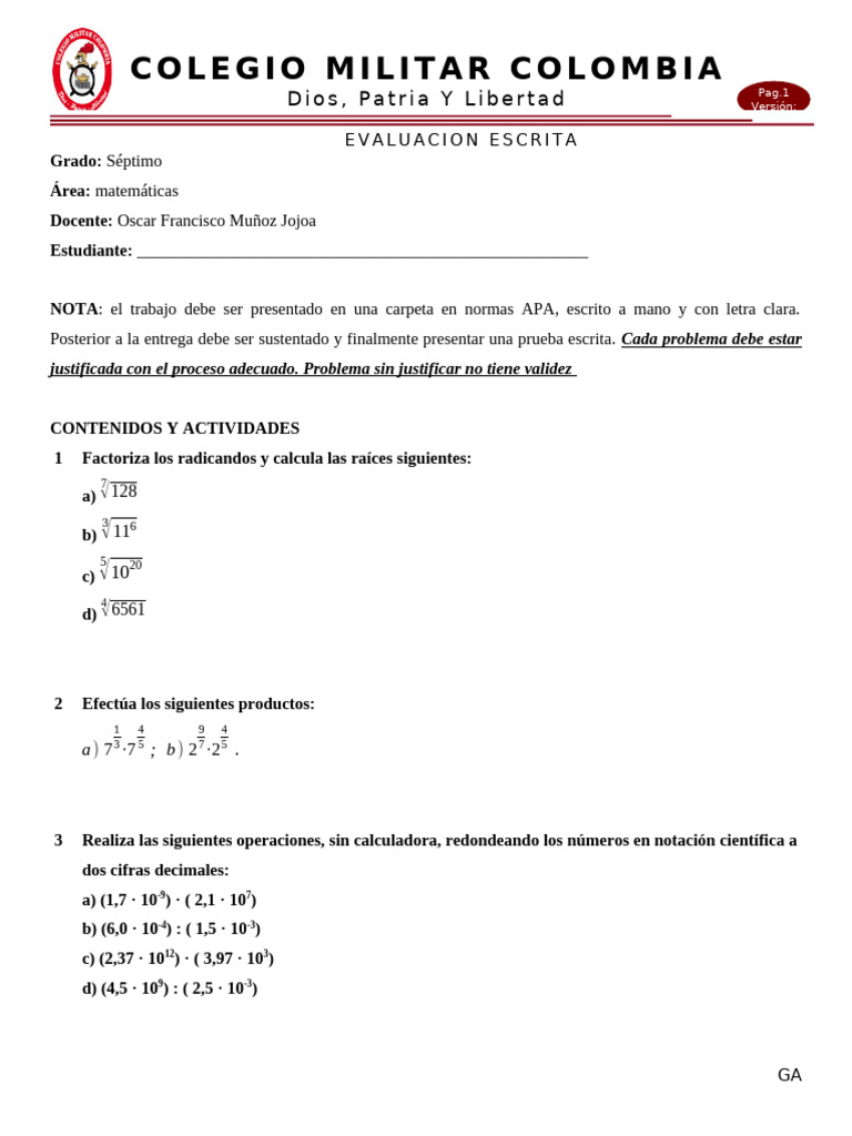 Matemáticas 7° | PDF