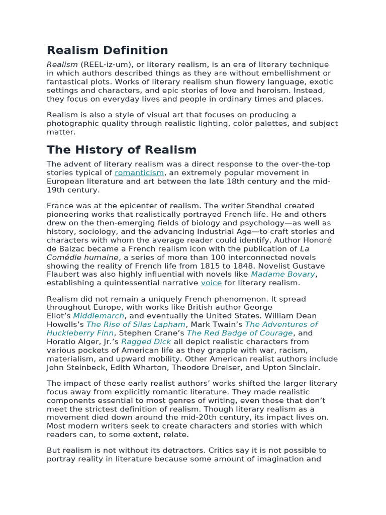 Realism Definition | PDF | Literary Realism | Realism (Arts)