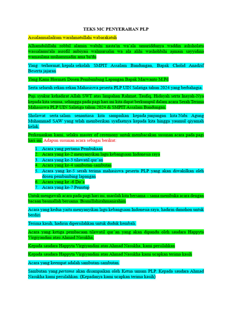 TEKS MC PENYERAHAN PLP | PDF