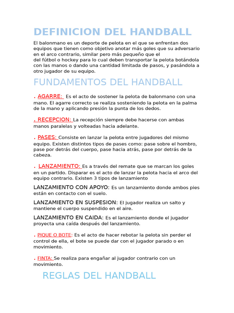 Definicion Del Handball | PDF