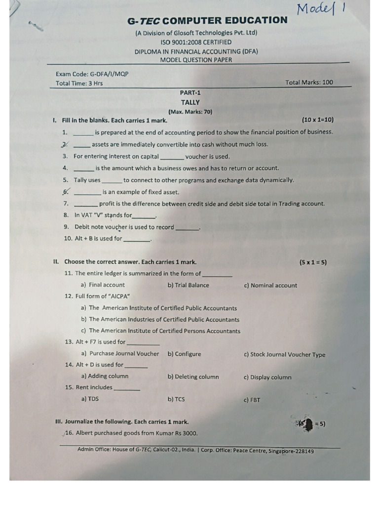 DFA 1st MODEL QUESTION PAPER | PDF
