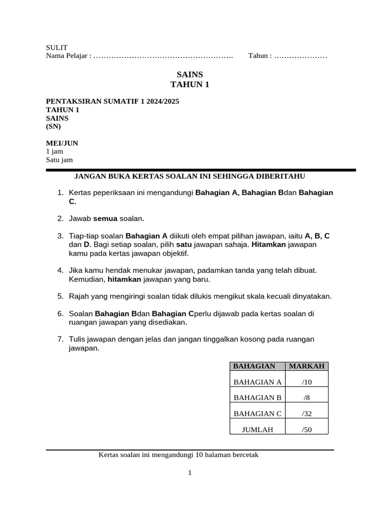SN SK THN 1 2024 by Cikgu Gorgeous | PDF