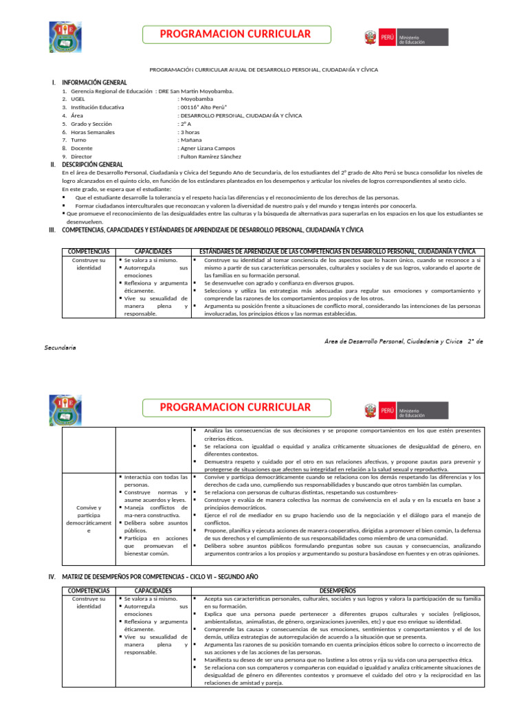 2do Programacion Anual D.P.C.C. | PDF