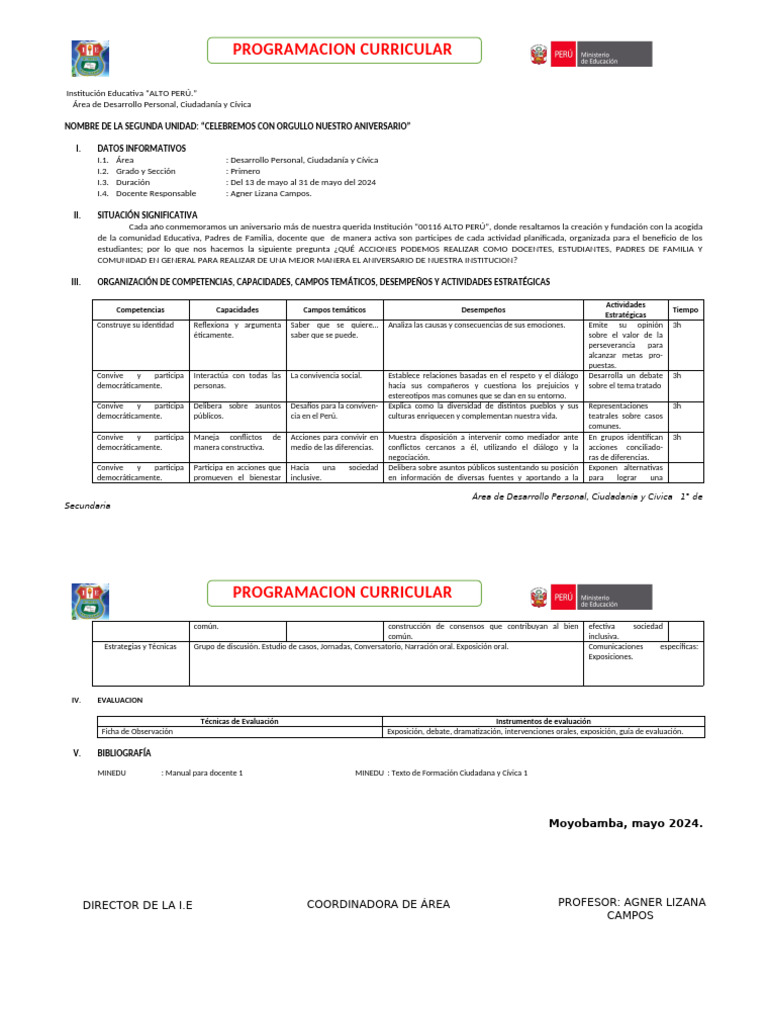 1ro Programacion Anual D.P.C.C. | PDF