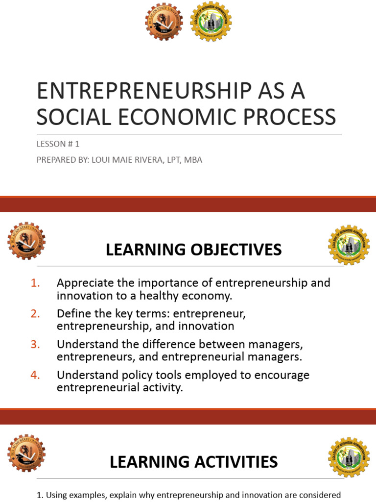 Lesson 1 Entrepreneurship As A Social Economic Process | PDF ...