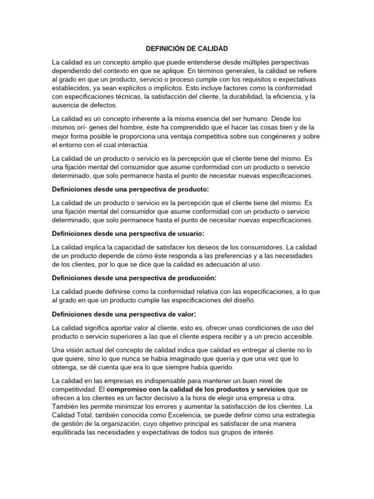 DEFINICIÓN DE CALIDAD | PDF