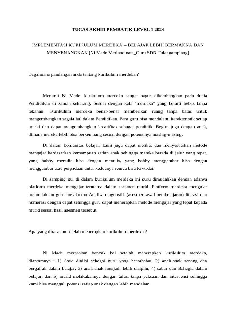 TUGAS AKHIR PEMBATIK LEVEL 1 2024 | PDF