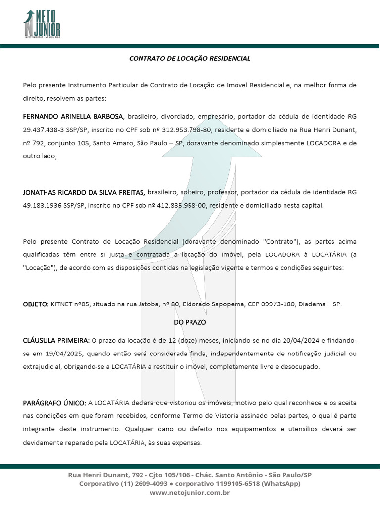 CONTRATO DE LOCAÃ Kit Net 05 | PDF