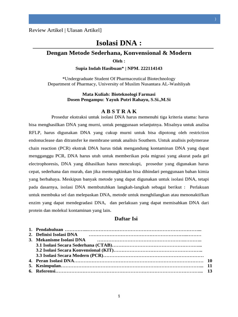 Review Jurnal Isolasi Dna Dengan Metode | PDF