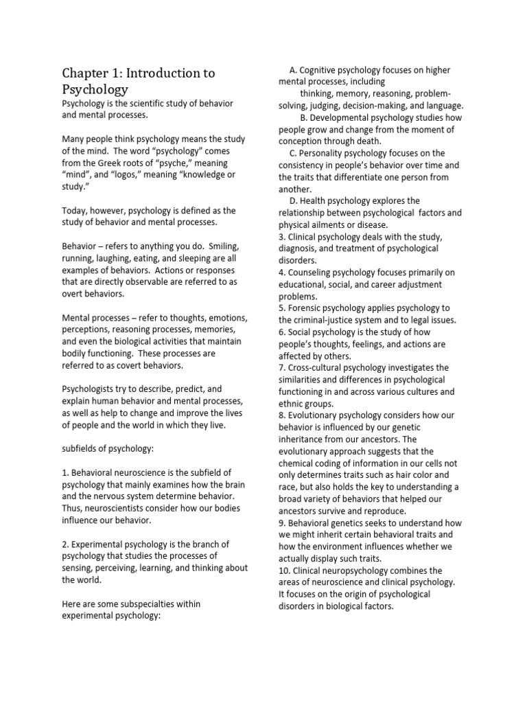 HANDOUT-INTRO-TO-PSYCH | PDF