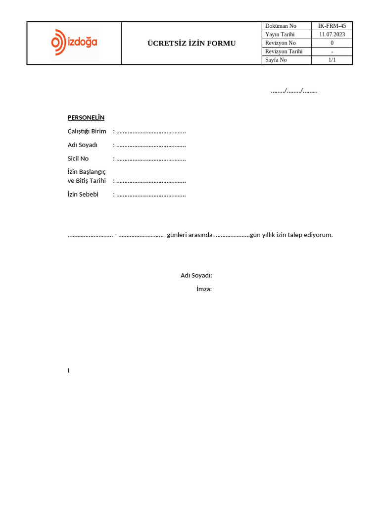 Yıllık Izin Formu | PDF