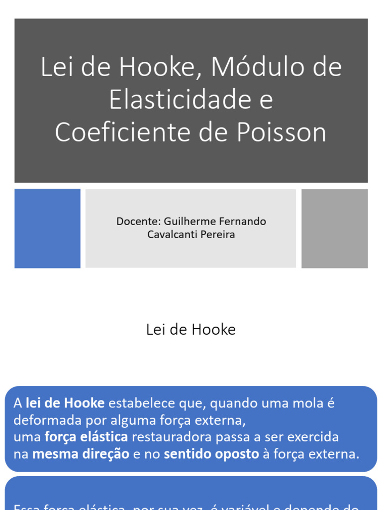 Aula 2 - Lei de Hooke, Módulo de Elasticidade e | PDF