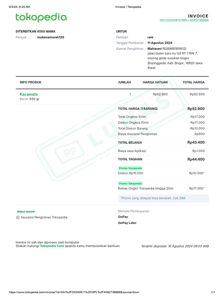 Invoice _ Tokopedia | PDF