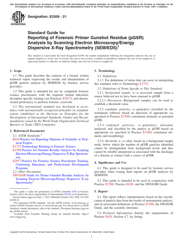 Reporting of Forensic Primer Gunshot Residue (PGSR) Analysis by ...