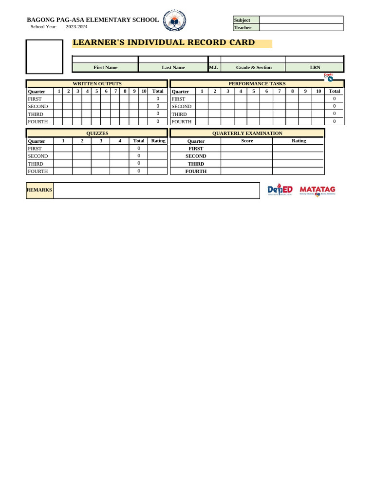 Learner S Individual Record Card Excel | PDF