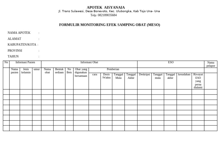 Formulir Monitoring Efek Samping Obat | PDF