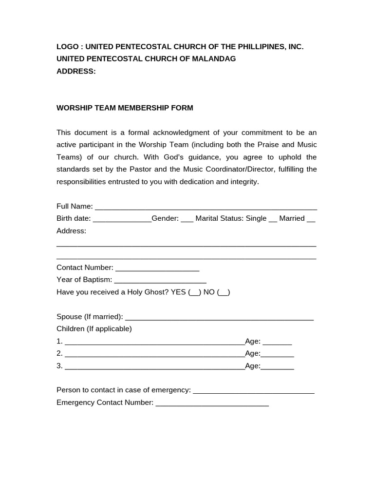 Worship Team Committment Form | PDF