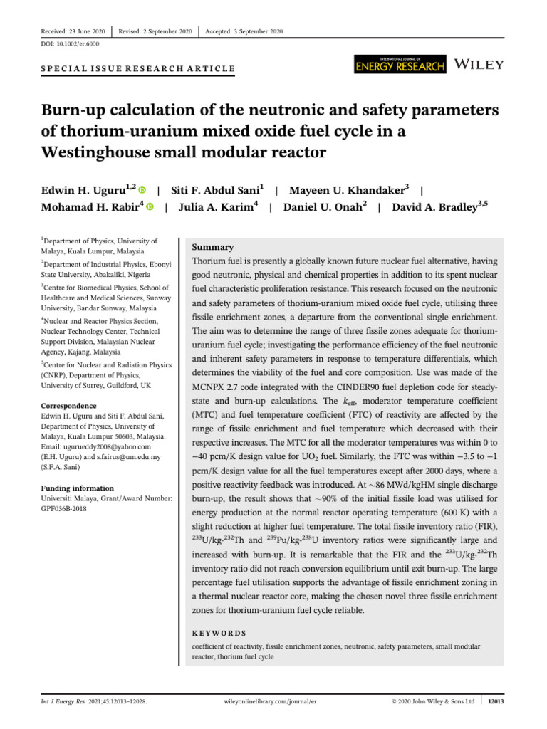 Burn-up calculation of the neutronic and safety parameters of thorium ...