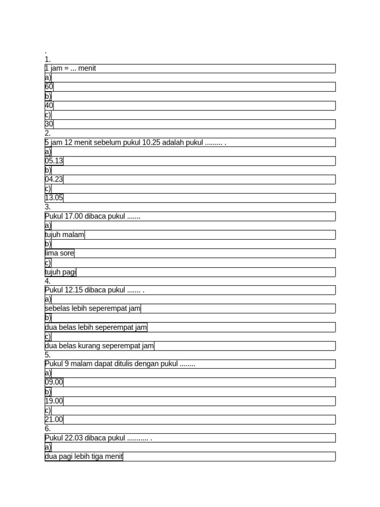 20 Soal Tentang Jam Pdf