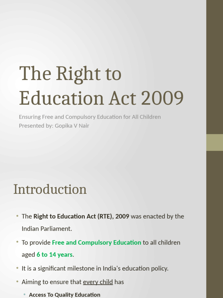 The Right To Education Act 2009 | PDF