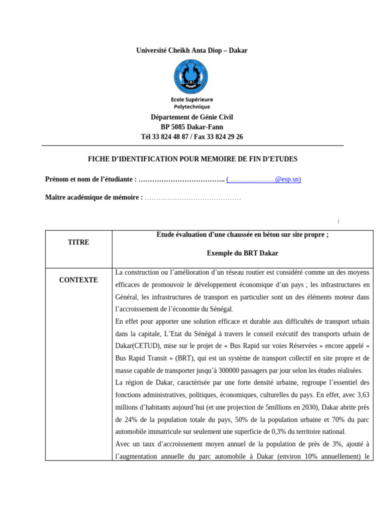 Projet Fiche D'identification | PDF