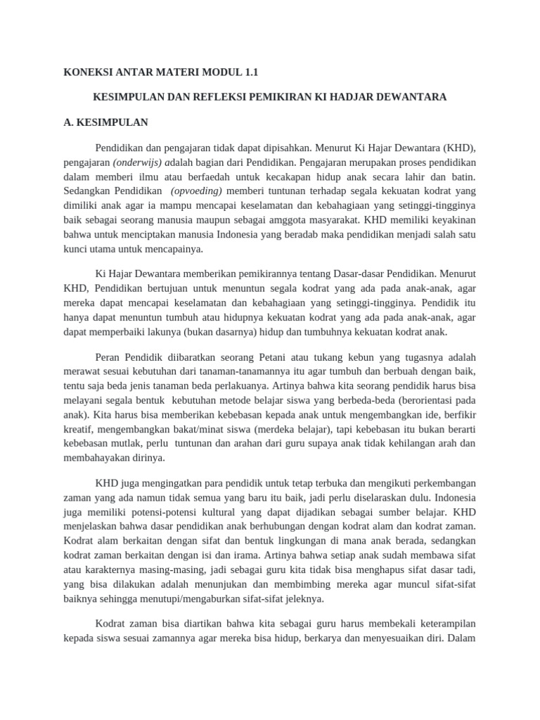 Koneksi Antar Materi Kesimpulan Refleksi Pendidikan Menurut KHD | PDF | Kesehatan Holistik