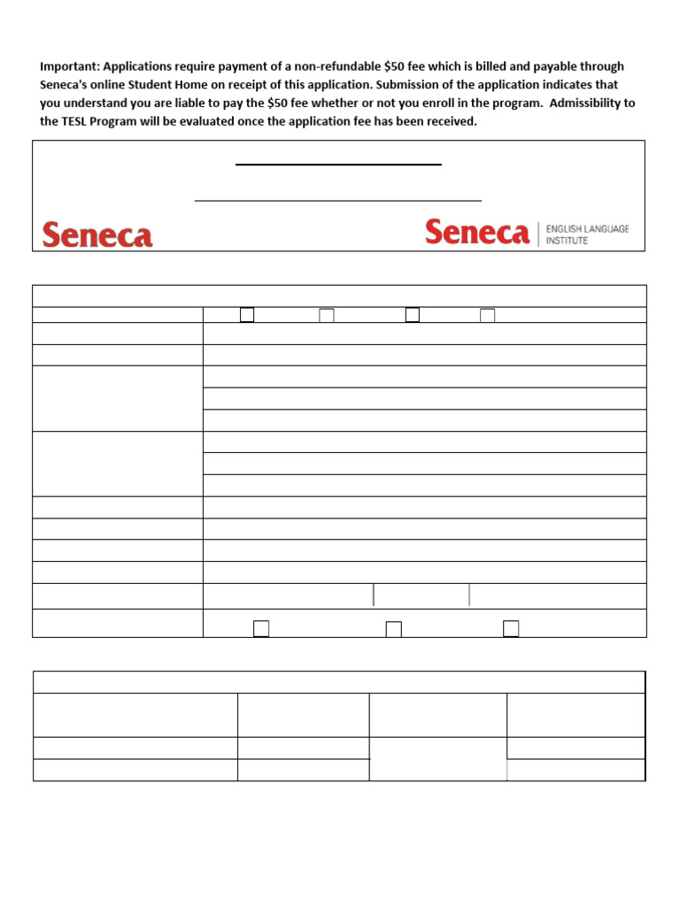 Seneca Application Form | PDF