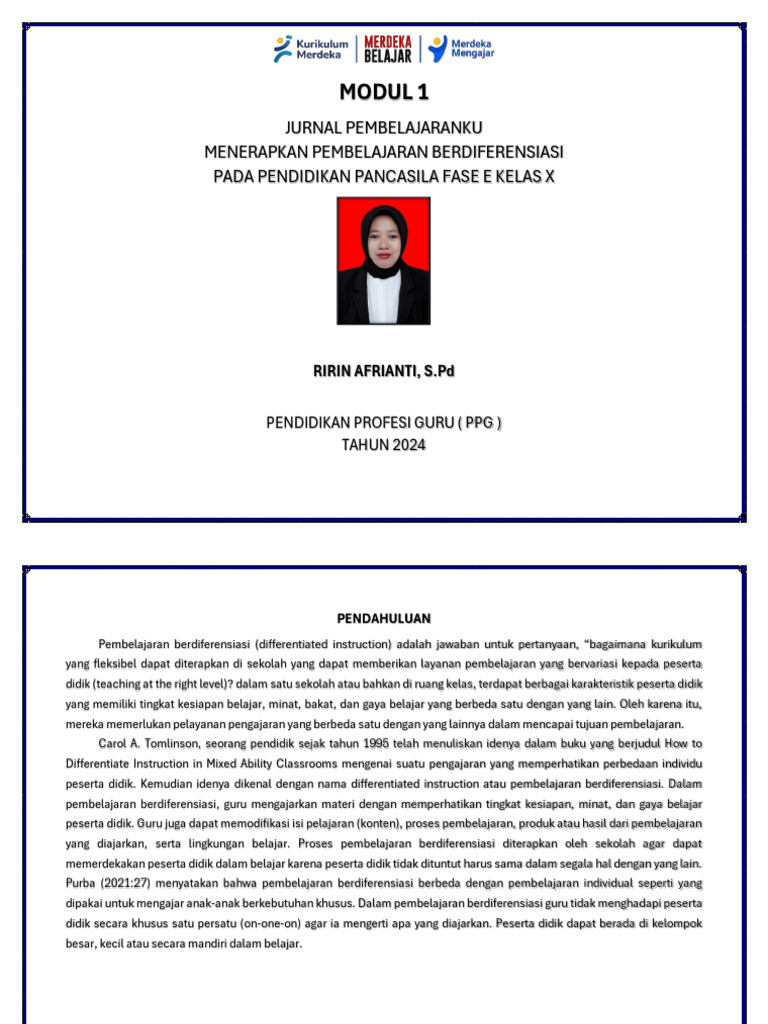 MODUL 1 _ JURNAL PEMBELAJARAN DIFERENSIASI | PDF