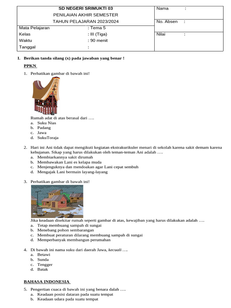 Soal UAS-PAS Kelas 3 Tema 5 | PDF
