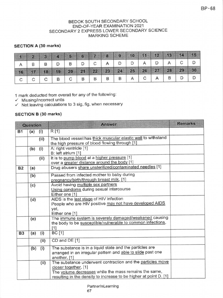 2021 Sec 2 BSSS Sci Paper ANS KEY | PDF