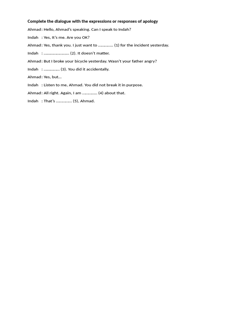 Apologizing Exercise 2 | PDF