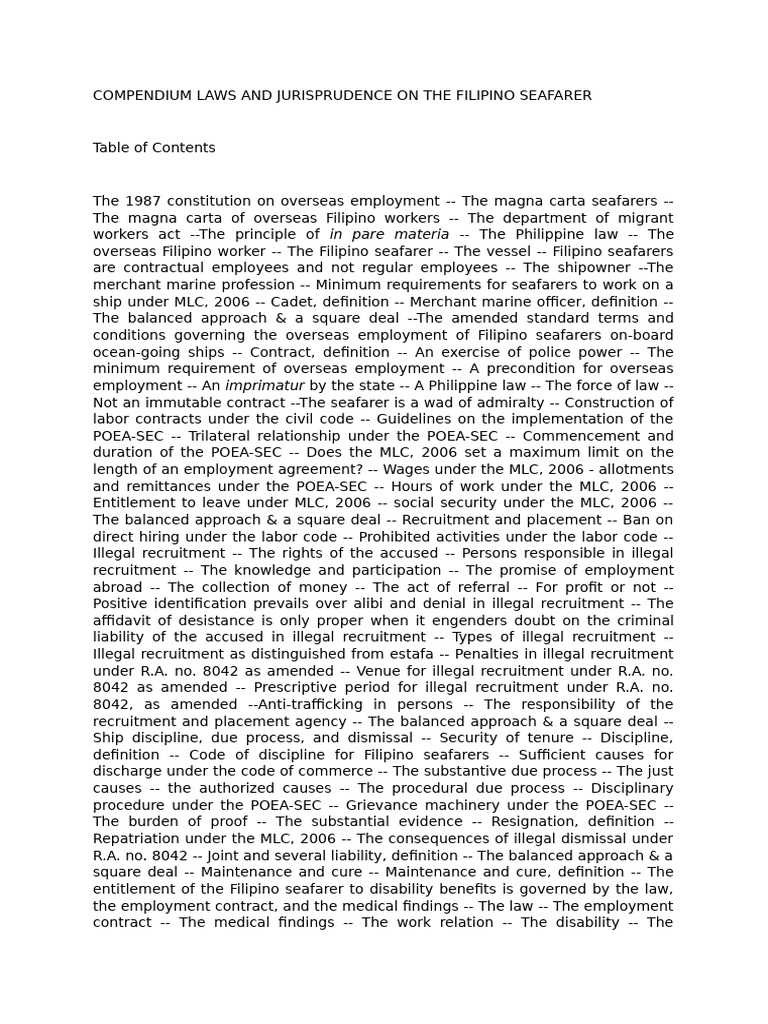 COMPENDIUM LAWS AND JURISPRUDENCE ON THE FILIPINO SEAFARER - Table of ...