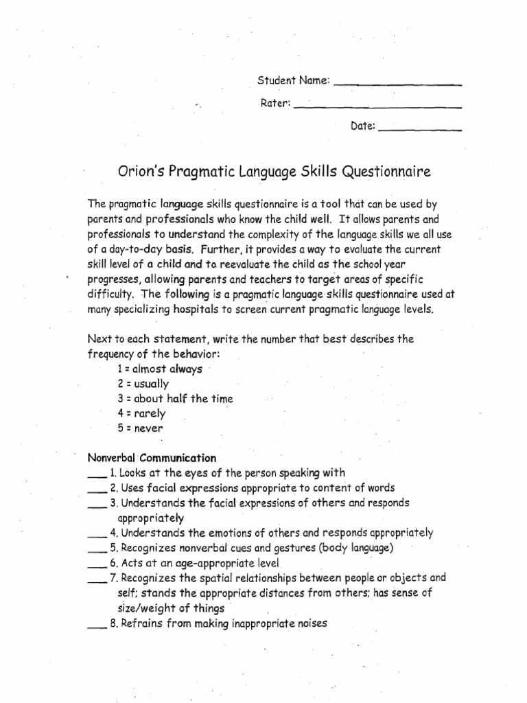Orions Pragmatic Language Skills | PDF
