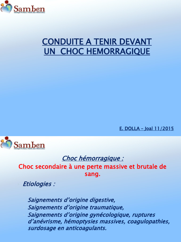 Conduite A Tenir Devant Un Choc Hemorragique | PDF