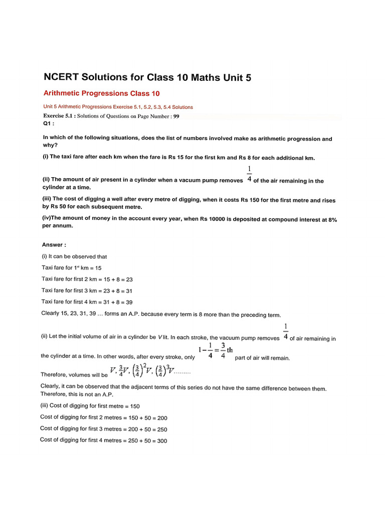 Chapter 5 Arithmetic Progressions | PDF