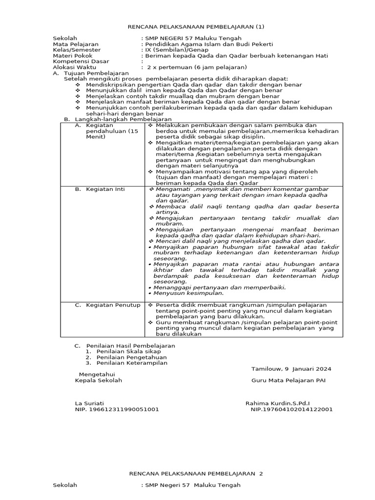 RPP Semester 2 | PDF