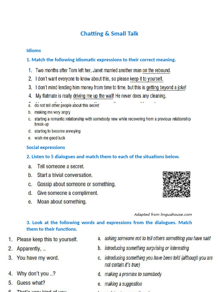 Chatting Small Talk-WORKSHEET | PDF
