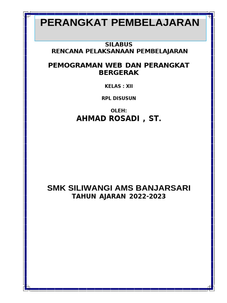 RPP Pemrograman Web Dan Perangakt Bergerak KLAS XII BERES | PDF